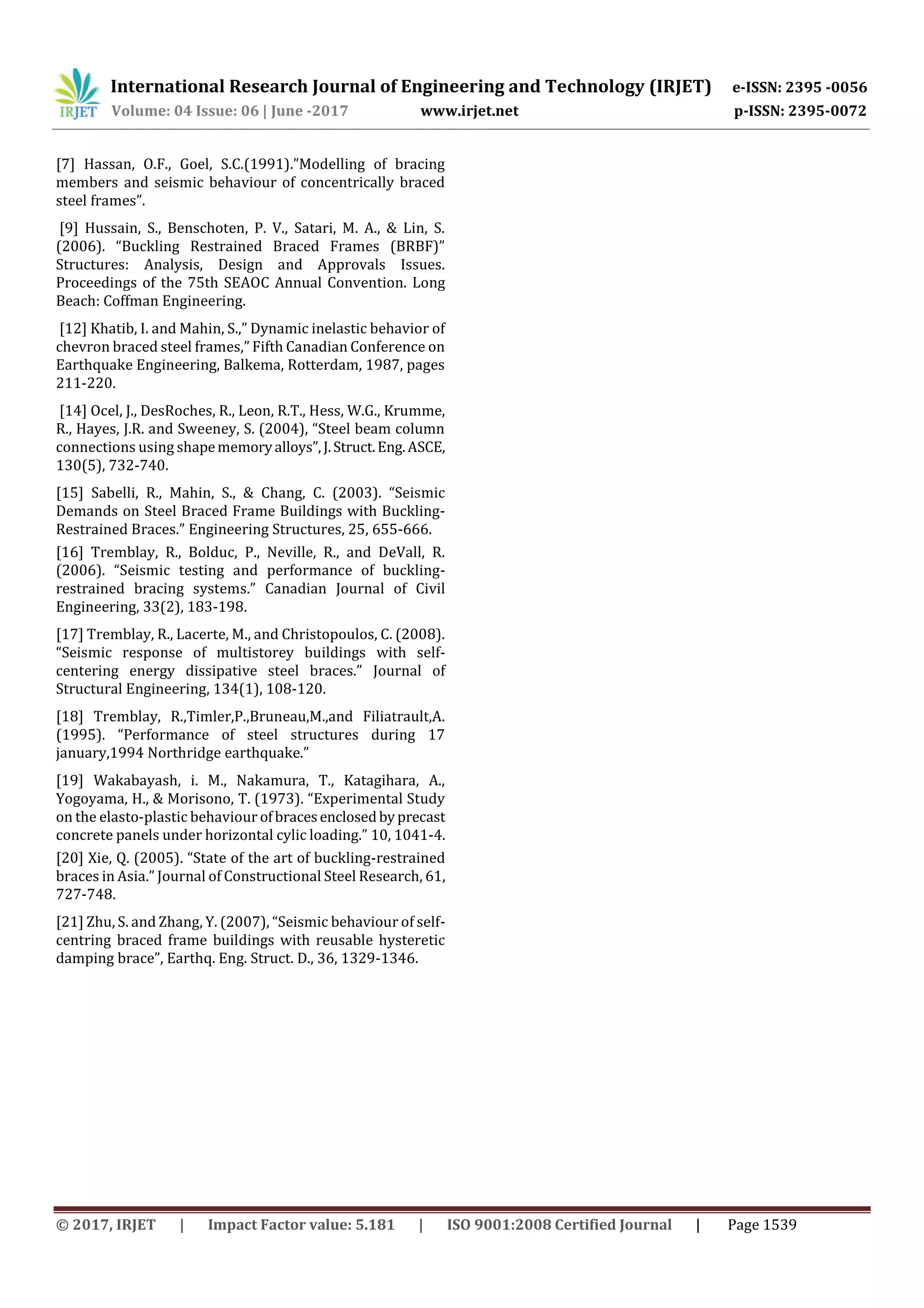 Review on Structural Performance of Braced Steel Sturtures Under Dynamic Loading | PDF