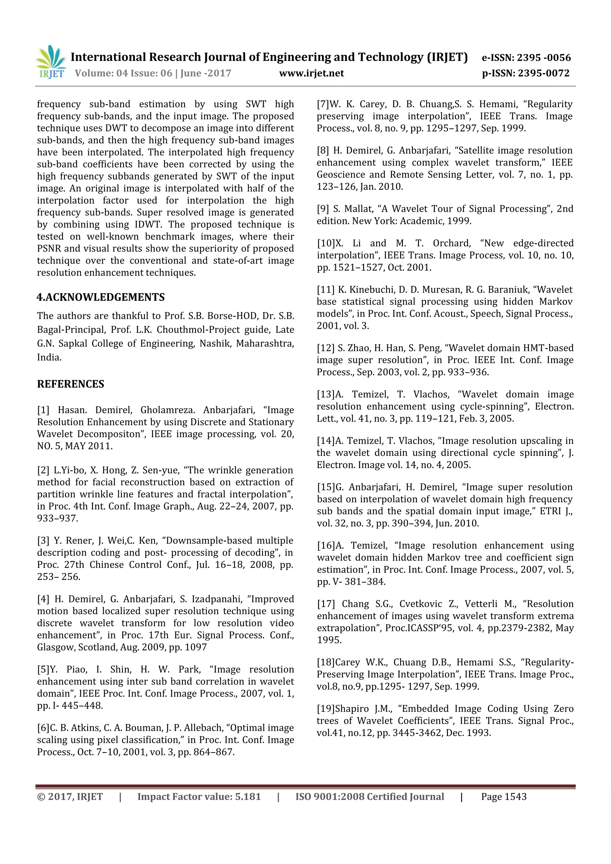 Image Resolution Enhancement by using Wavelet Transform | PDF