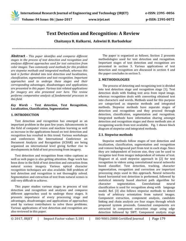 Text Detection and Recognition: A Review | PDF