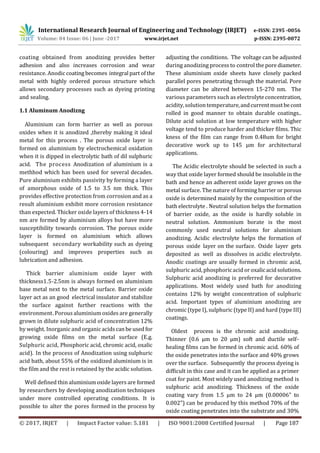 Surface Treatment of Aluminium by Anodizing: A Short Review | PDF