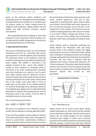 Surface Treatment of Aluminium by Anodizing: A Short Review | PDF