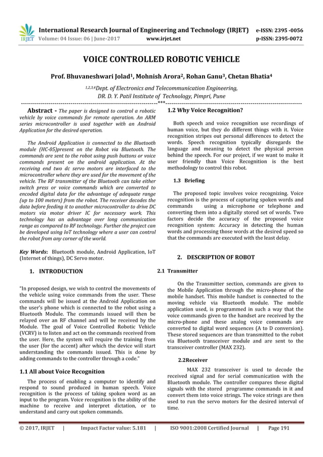 Voice Controlled Robotic Vehicle | PDF