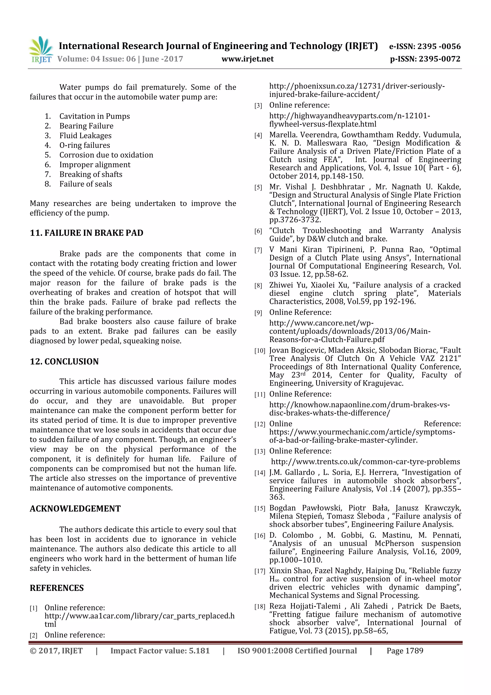 An Investigation on Failure of Automotive Components in Cars | PDF