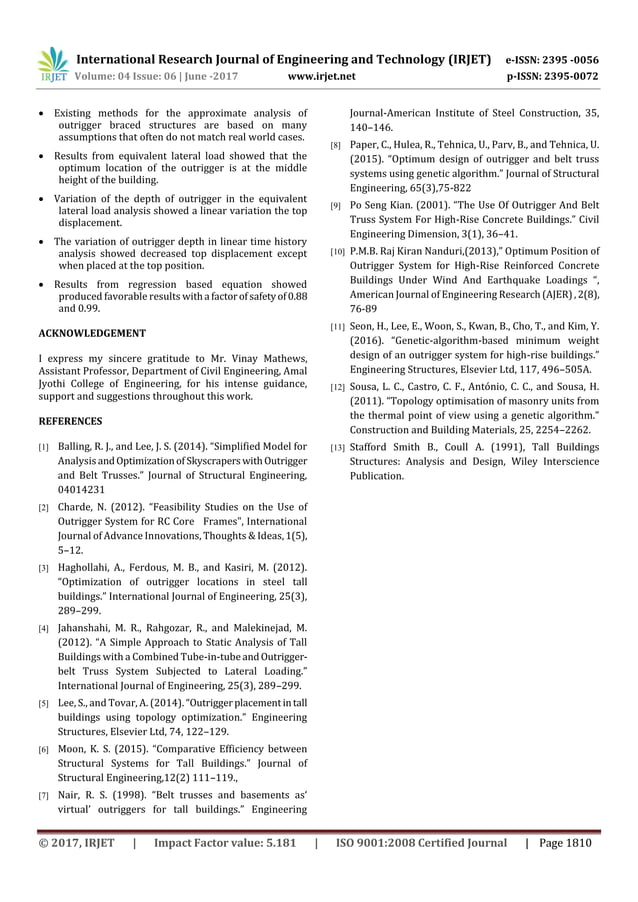 Optimization Of Outrigger Braced Structures Using Regression Analysis
