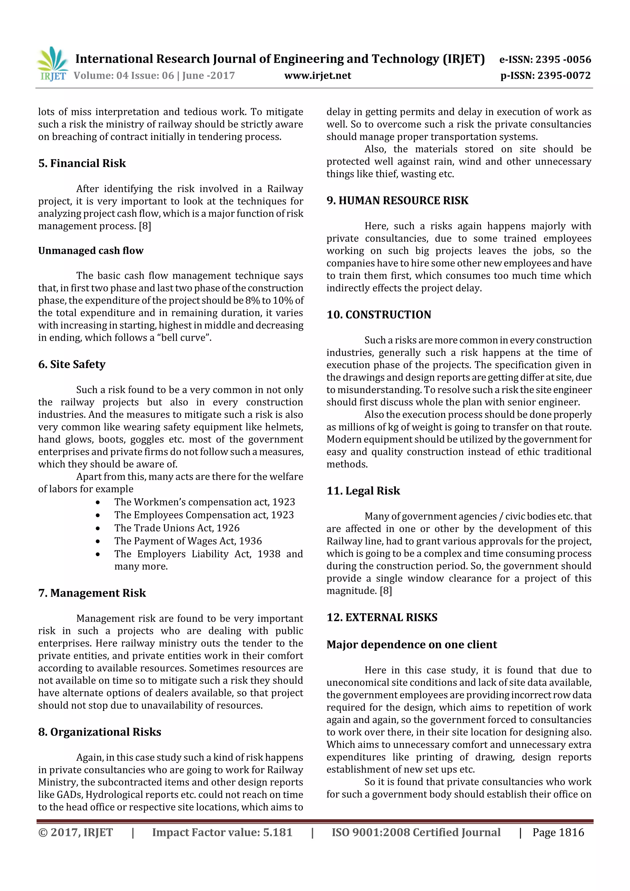 Risk Management in Railway Projects | PDF