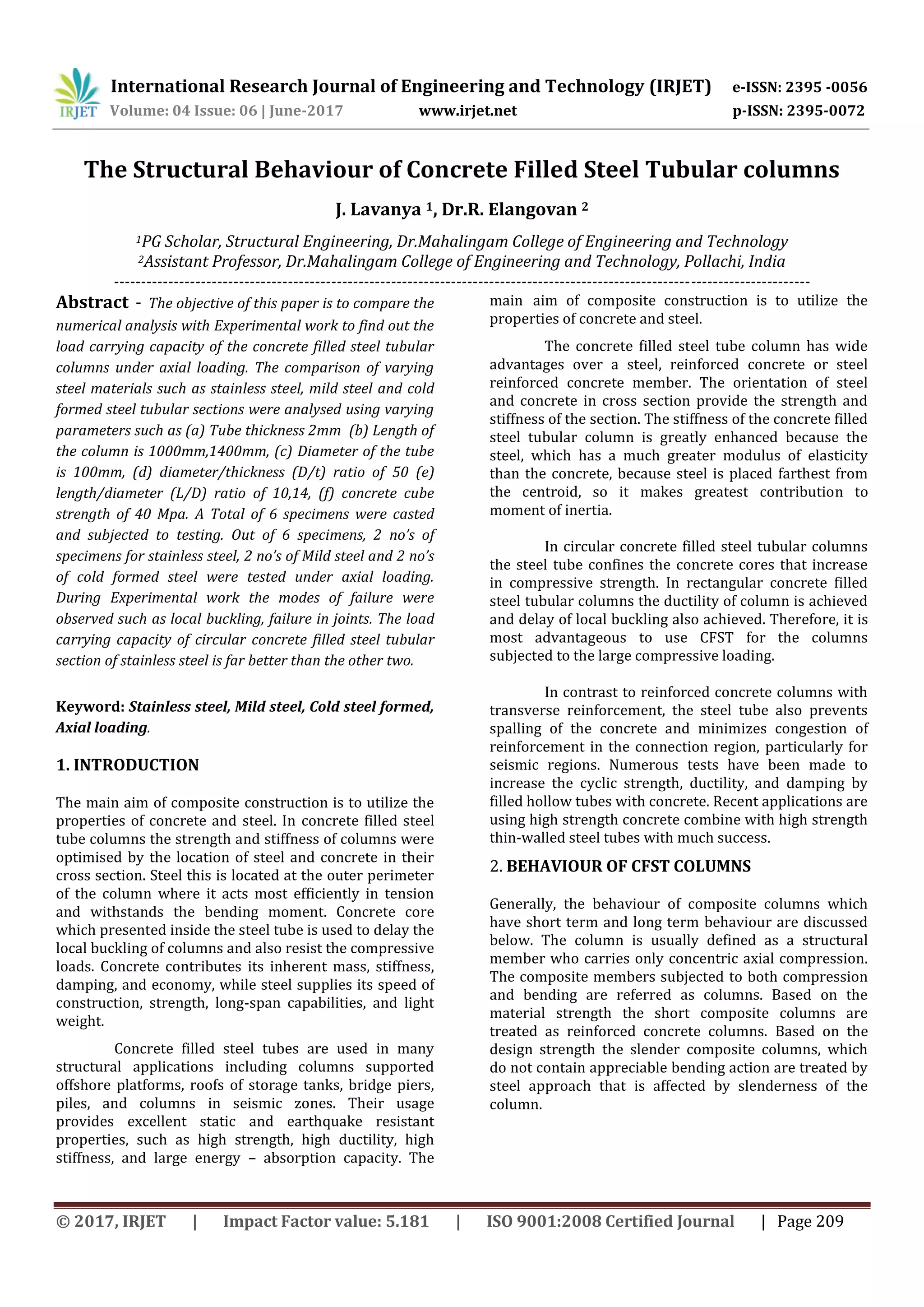 The Structural Behaviour of Concrete Filled Steel Tubular columns | PDF ...