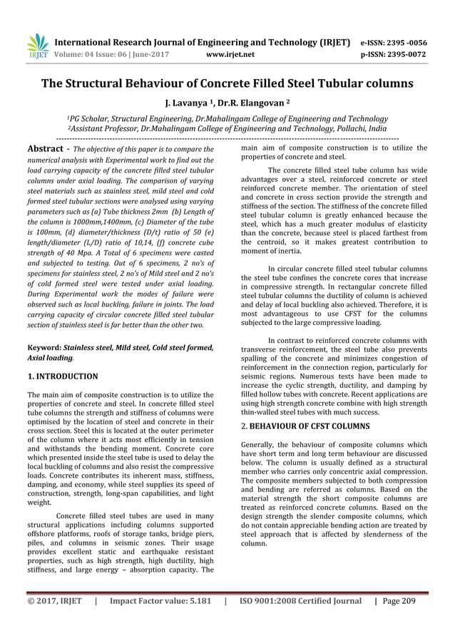 The Structural Behaviour of Concrete Filled Steel Tubular columns | PDF ...