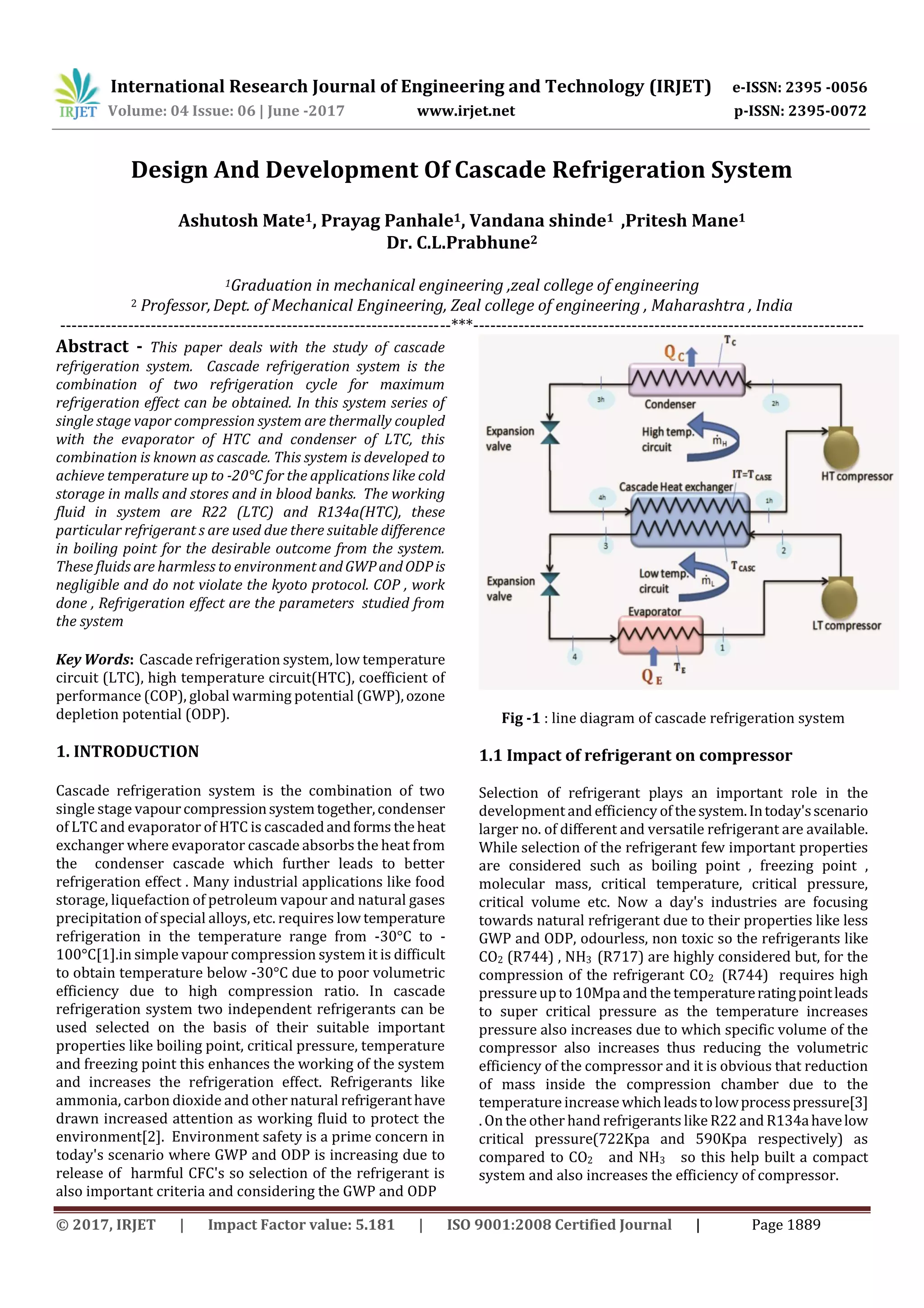 Design and Development of Cascade Refrigeration System | PDF