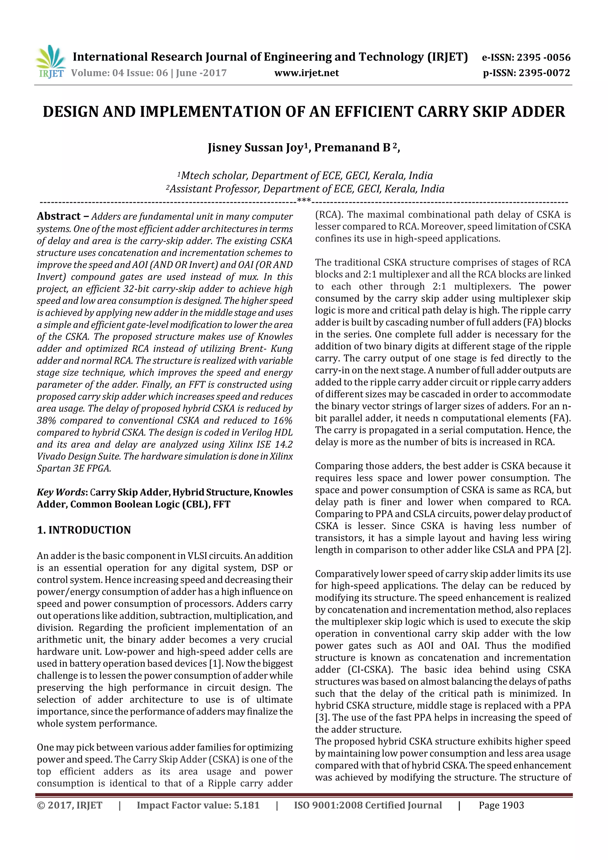 Design And Implementation Of An Efficient Carry Skip Adder Pdf 4546