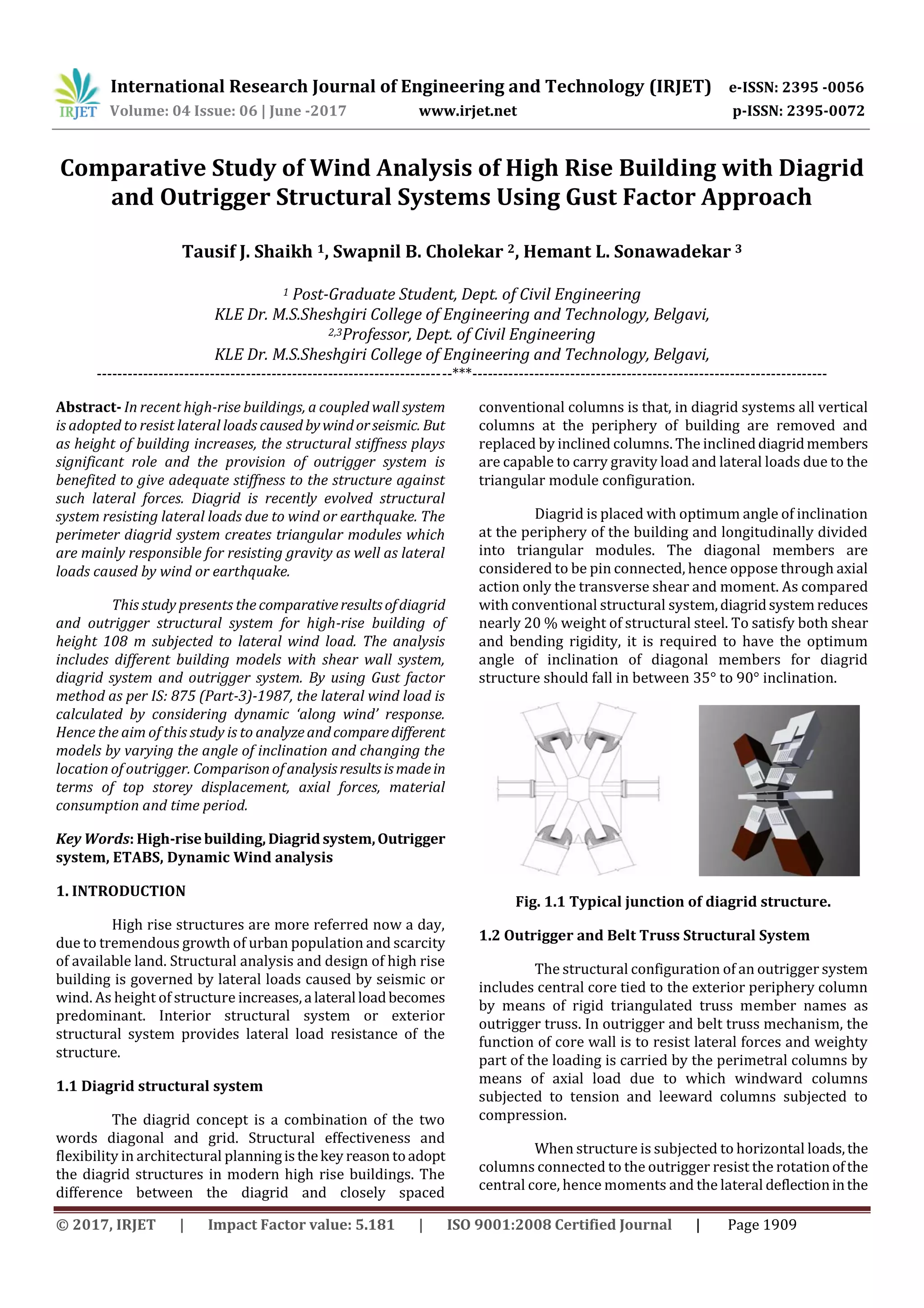 Comparative Study of Wind Analysis of High Rise Building with Diagrid and Outrigger Structural ...