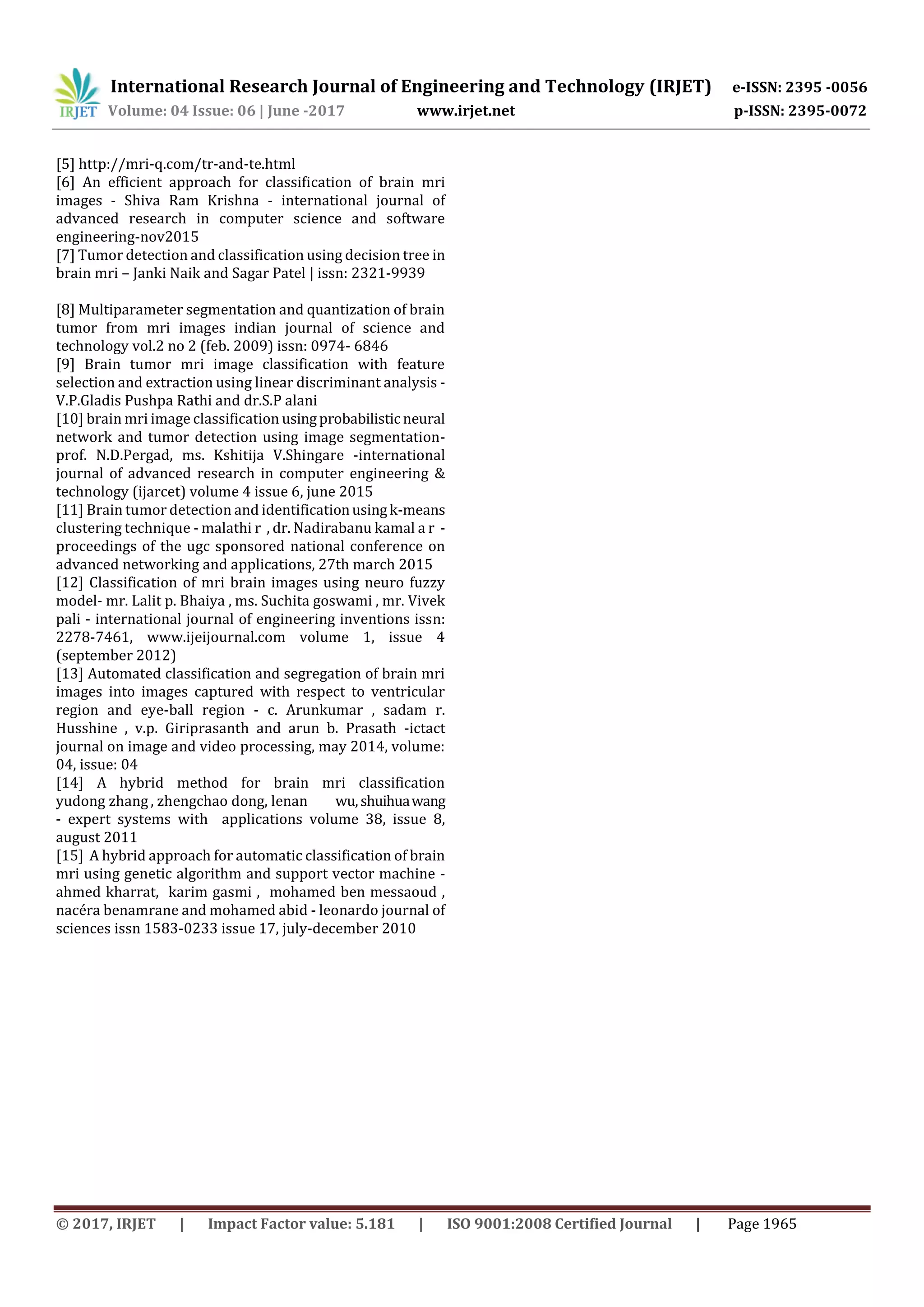 Brain Tumor Detection and Classification using Adaptive Boosting | PDF