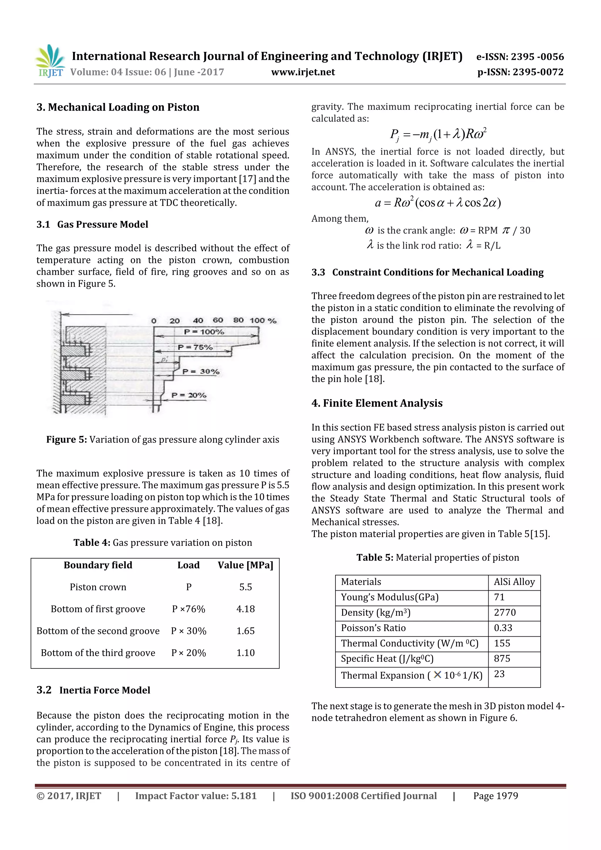 A Finite Element Thermo-Mechanical Stress Analysis of IC Engine Piston | PDF