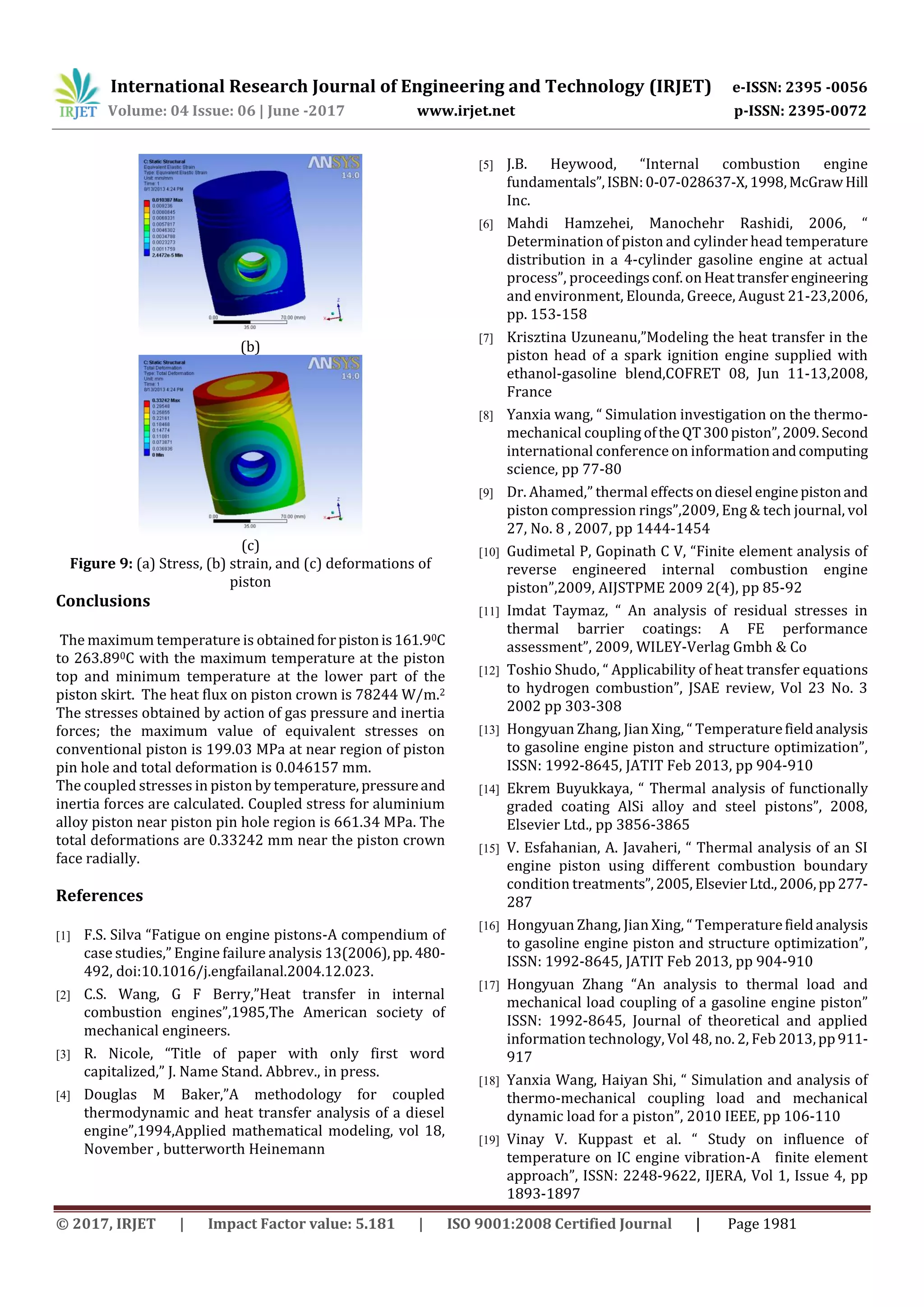 A Finite Element Thermo-Mechanical Stress Analysis of IC Engine Piston | PDF