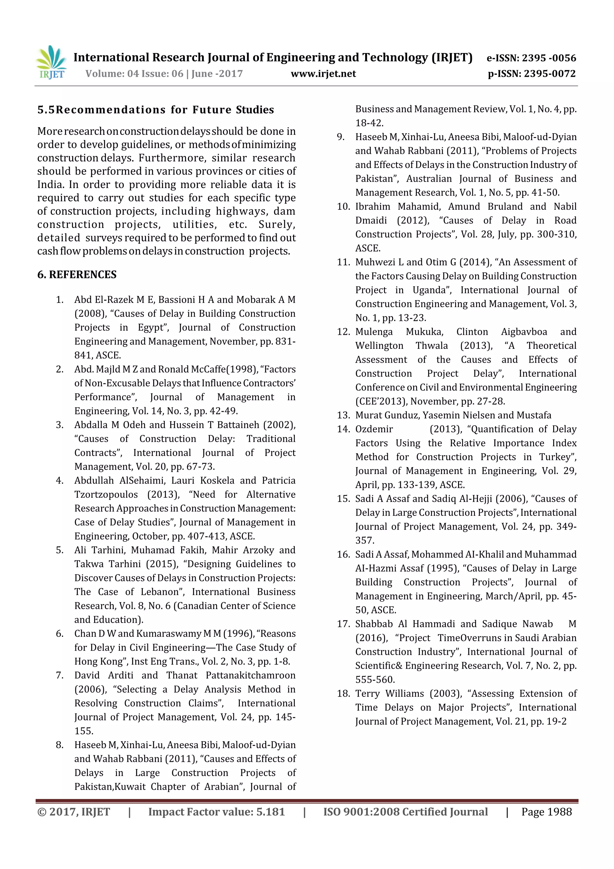 Delay Analysis in Industrial Projects by using Relative Importance Index Method | PDF