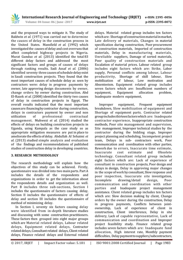 Delay Analysis in Industrial Projects by using Relative Importance Index Method | PDF