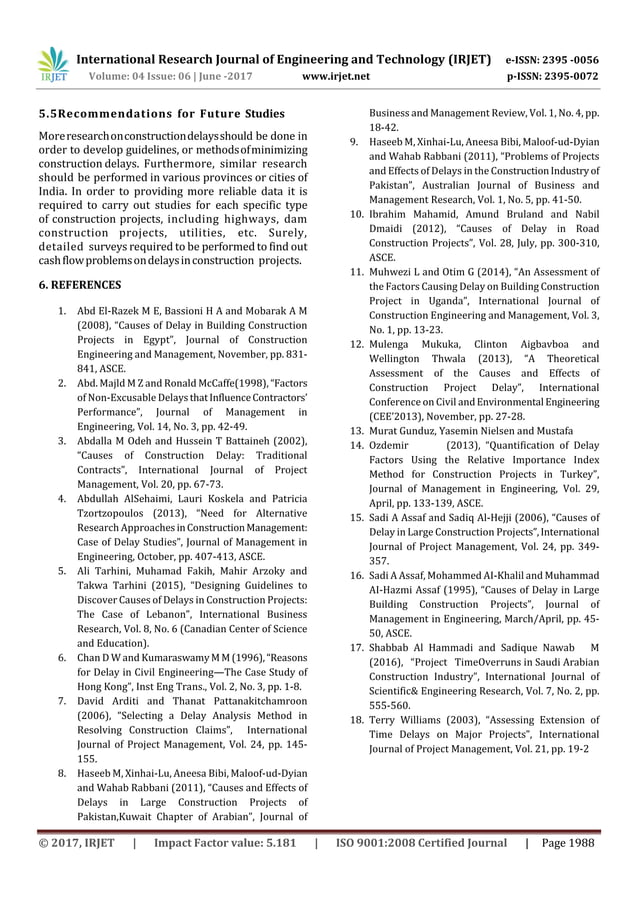 Delay Analysis in Industrial Projects by using Relative Importance Index Method | PDF