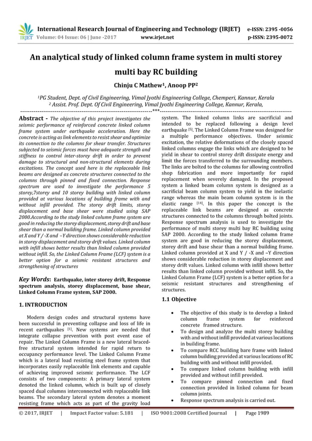 An Analytical Study of Linked Column Frame System in Multi Storey Multi Bay RC Building | PDF