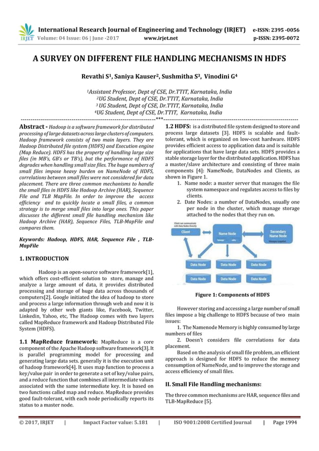 A Survey on Different File Handling Mechanisms in HDFS | PDF