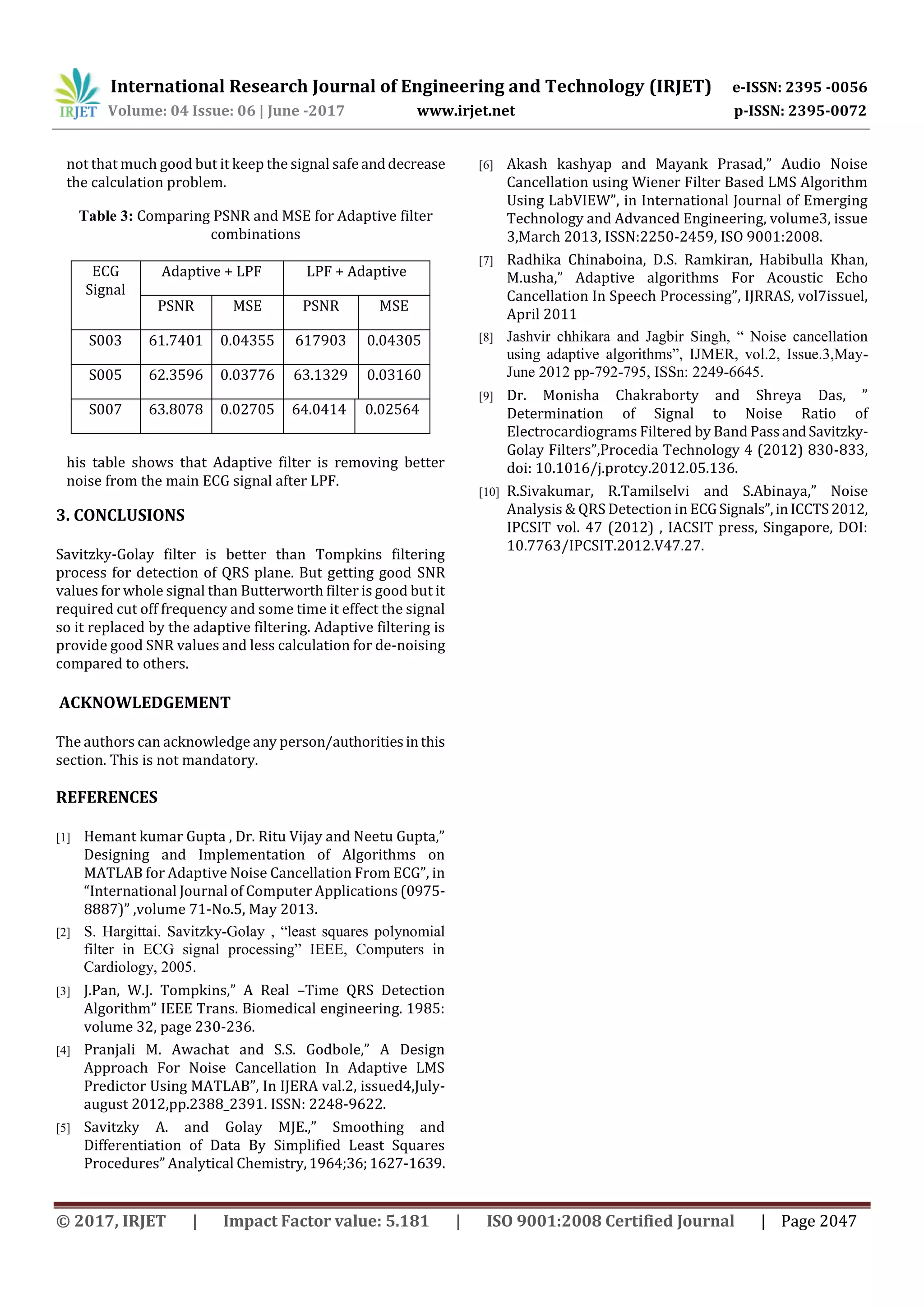 Ecg Signal Denoising Using Digital Filter And Adaptive Filter Pdf