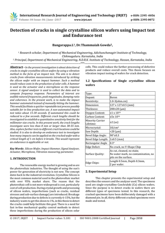 Detection of Cracks in Single Crystalline Silicon Wafers using Impact ...