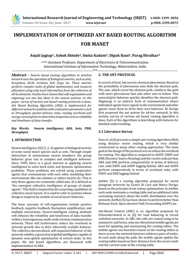 Implementation Of Optimized Ant Based Routing Algorithm For Manet Pdf