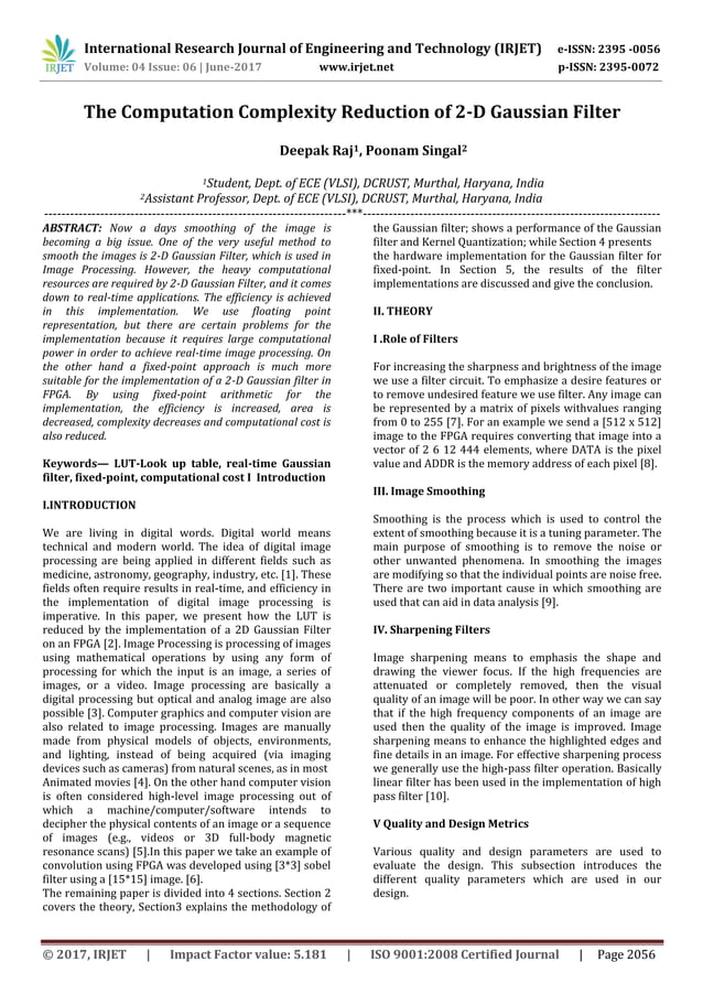 The Computation Complexity Reduction Of 2 D Gaussian Filter Pdf