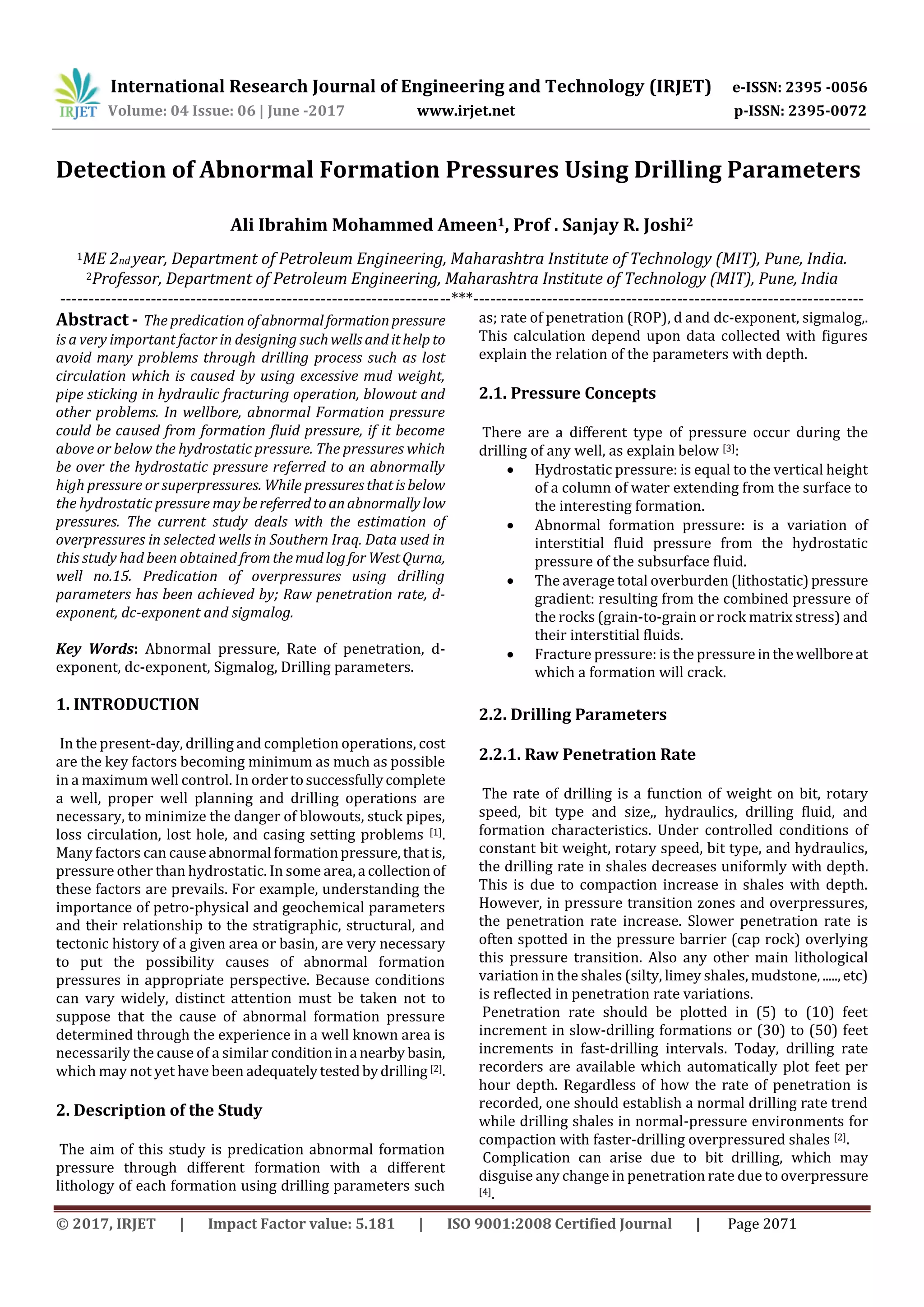 Detection of Abnormal Formation Pressures using Drilling Parameters | PDF