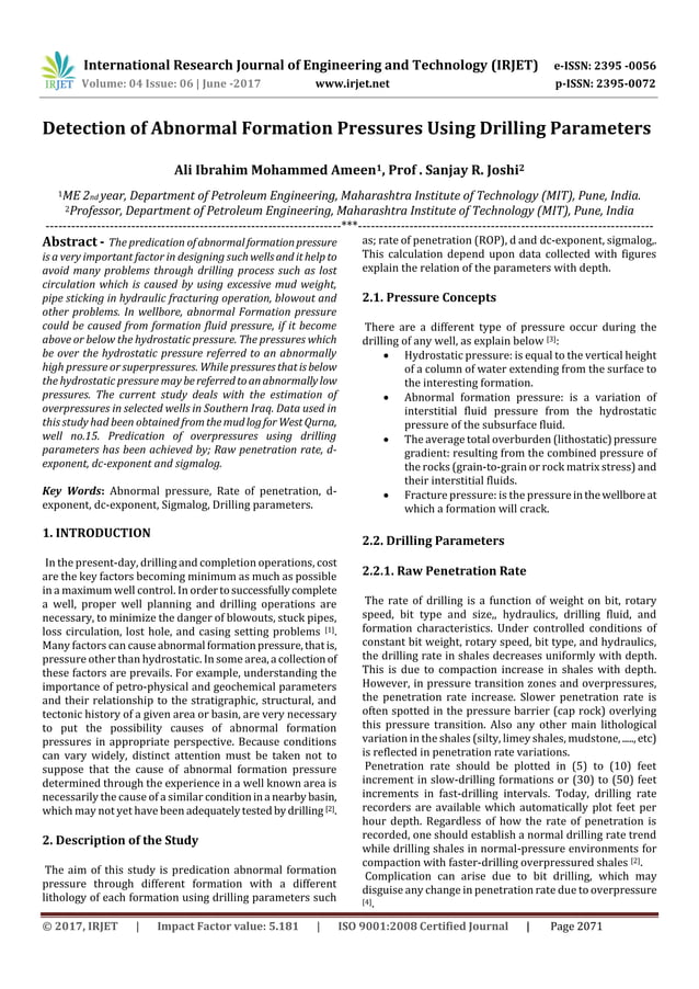 Detection of Abnormal Formation Pressures using Drilling Parameters ...