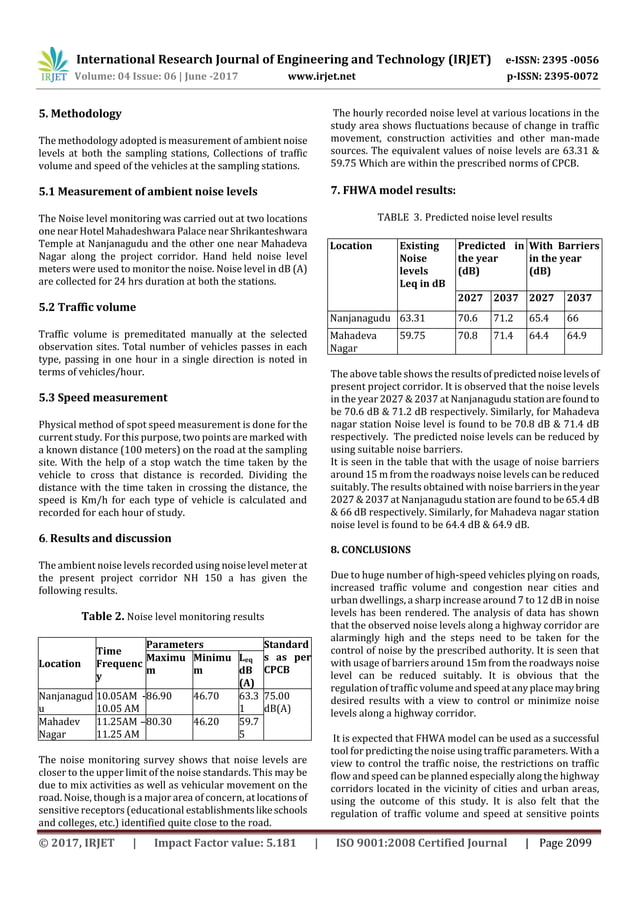 Prediction of Noise Levels using FHWA Model for National highway 150 A (NH 150-A) | PDF