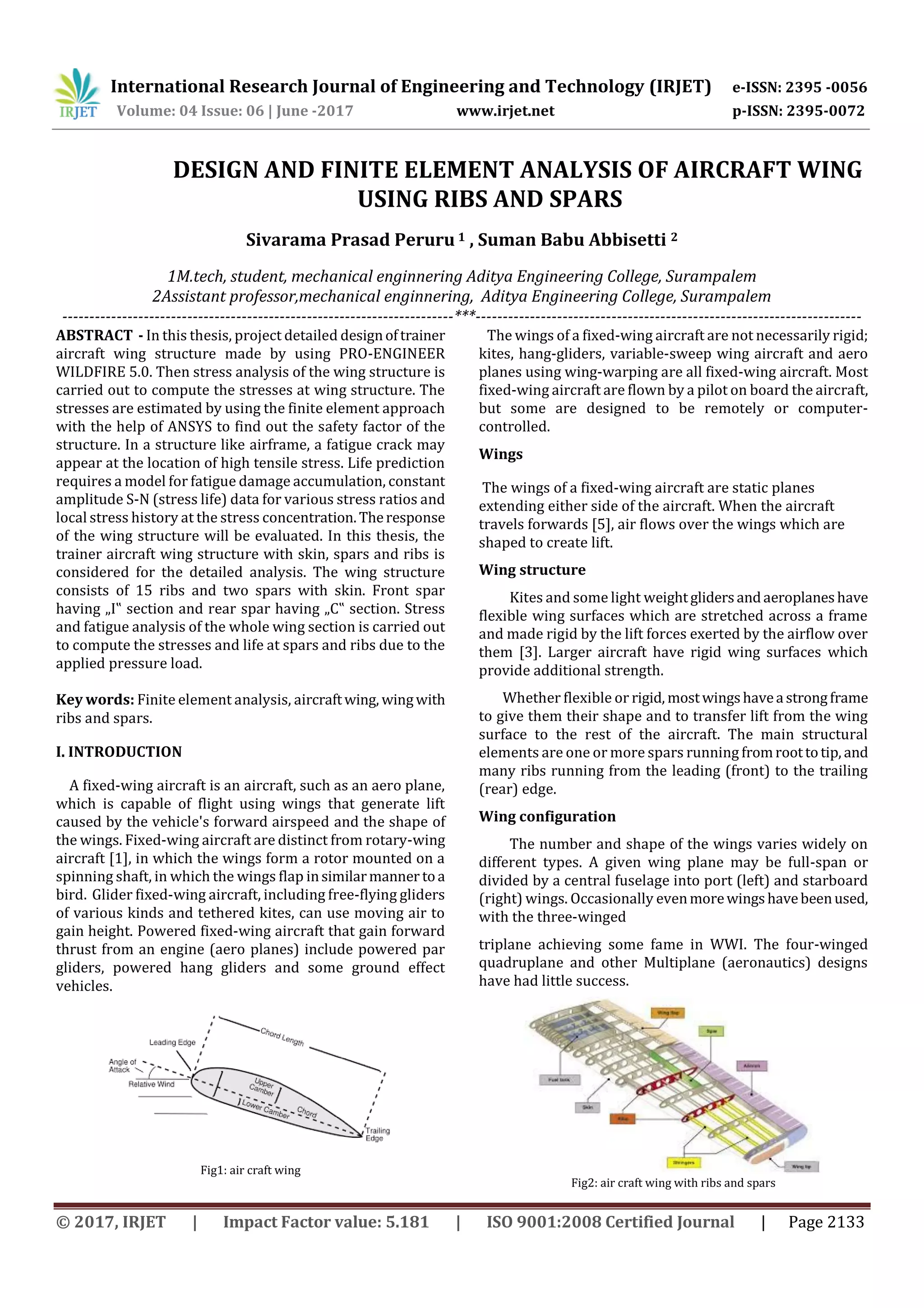 Design And Finite Element Analysis Of Aircraft Wing Using Ribs And Spars Pdf