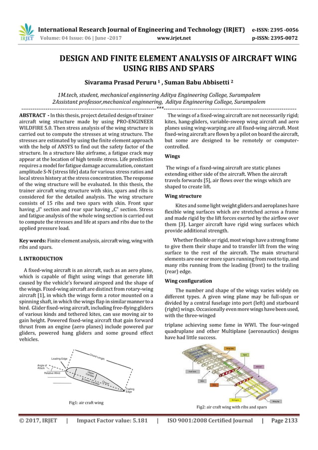 Design and Finite Element Analysis of Aircraft Wing using Ribs and ...