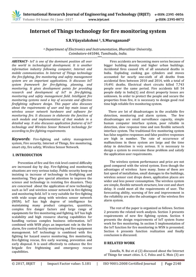 Internet of Things Technology for Fire Monitoring System | PDF