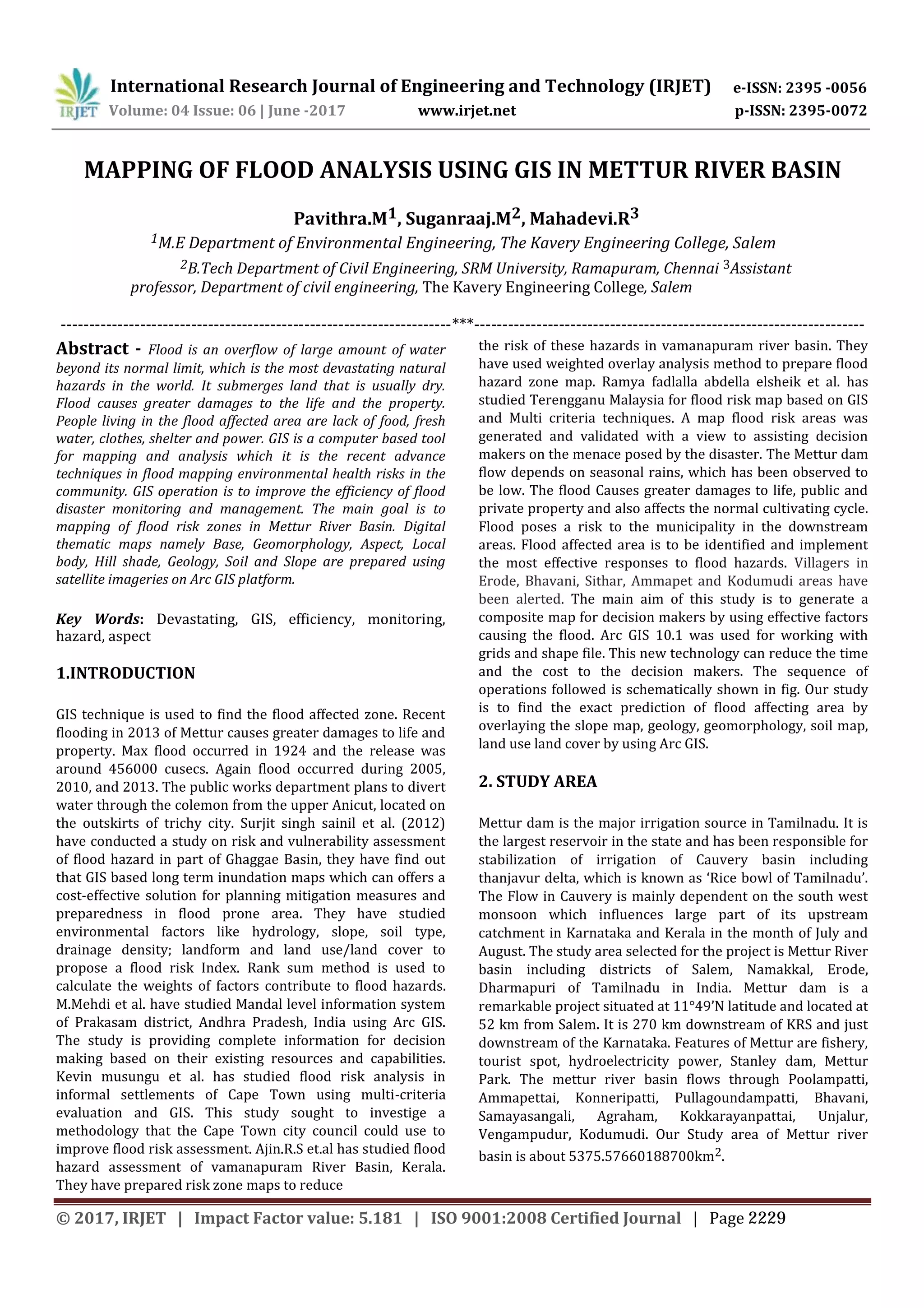 Mapping of Flood Analysis using GIS in Mettur River Basin | PDF