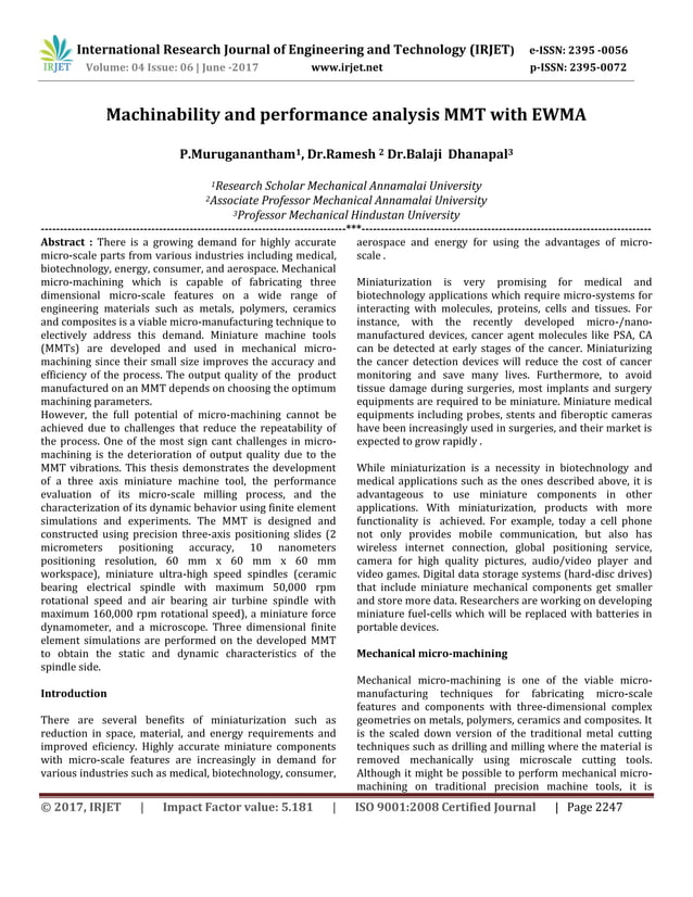 Machinability and Performance Analysis MMT with EWMA | PDF
