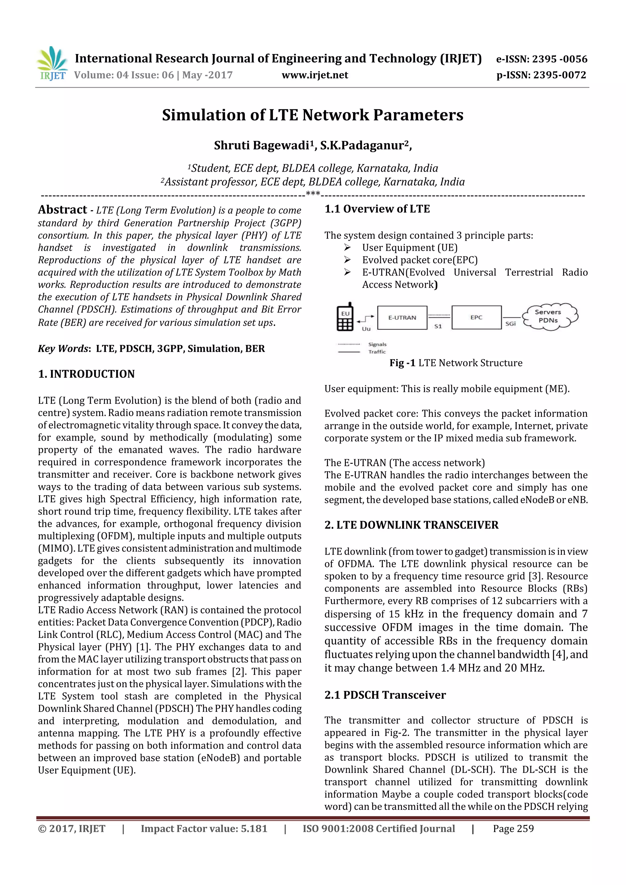 Simulation of LTE network parameters and performance analysis | PDF