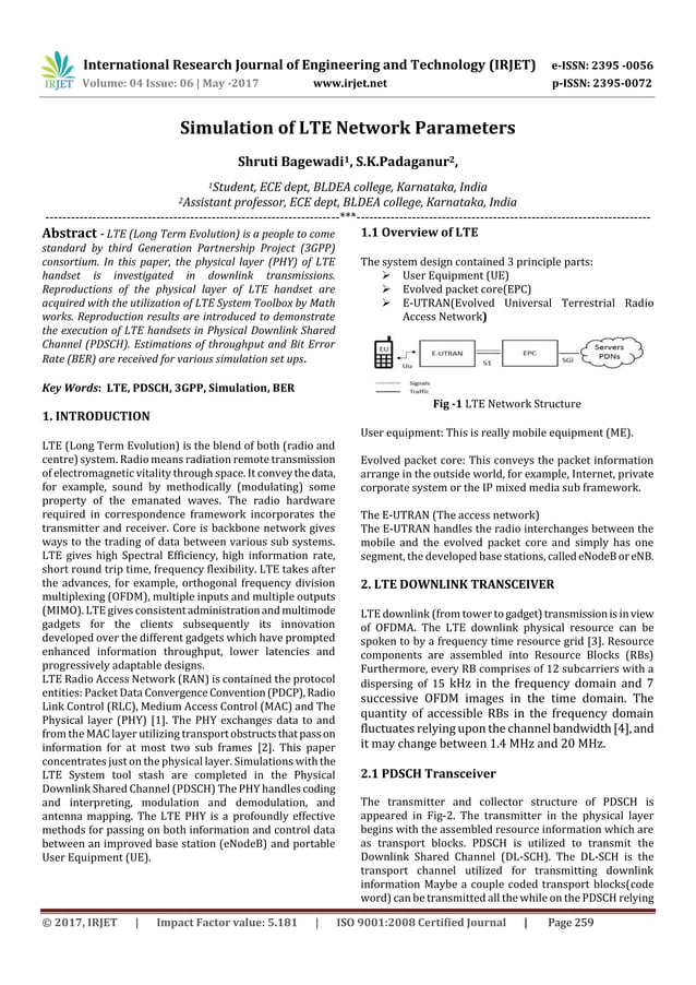 Simulation of LTE Network Parameters | PDF