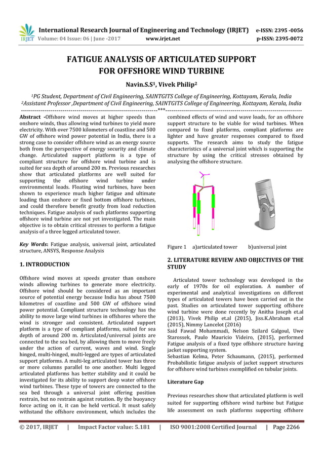 Fatigue Analysis Of Articulated Support For Offshore Wind Turbine Pdf