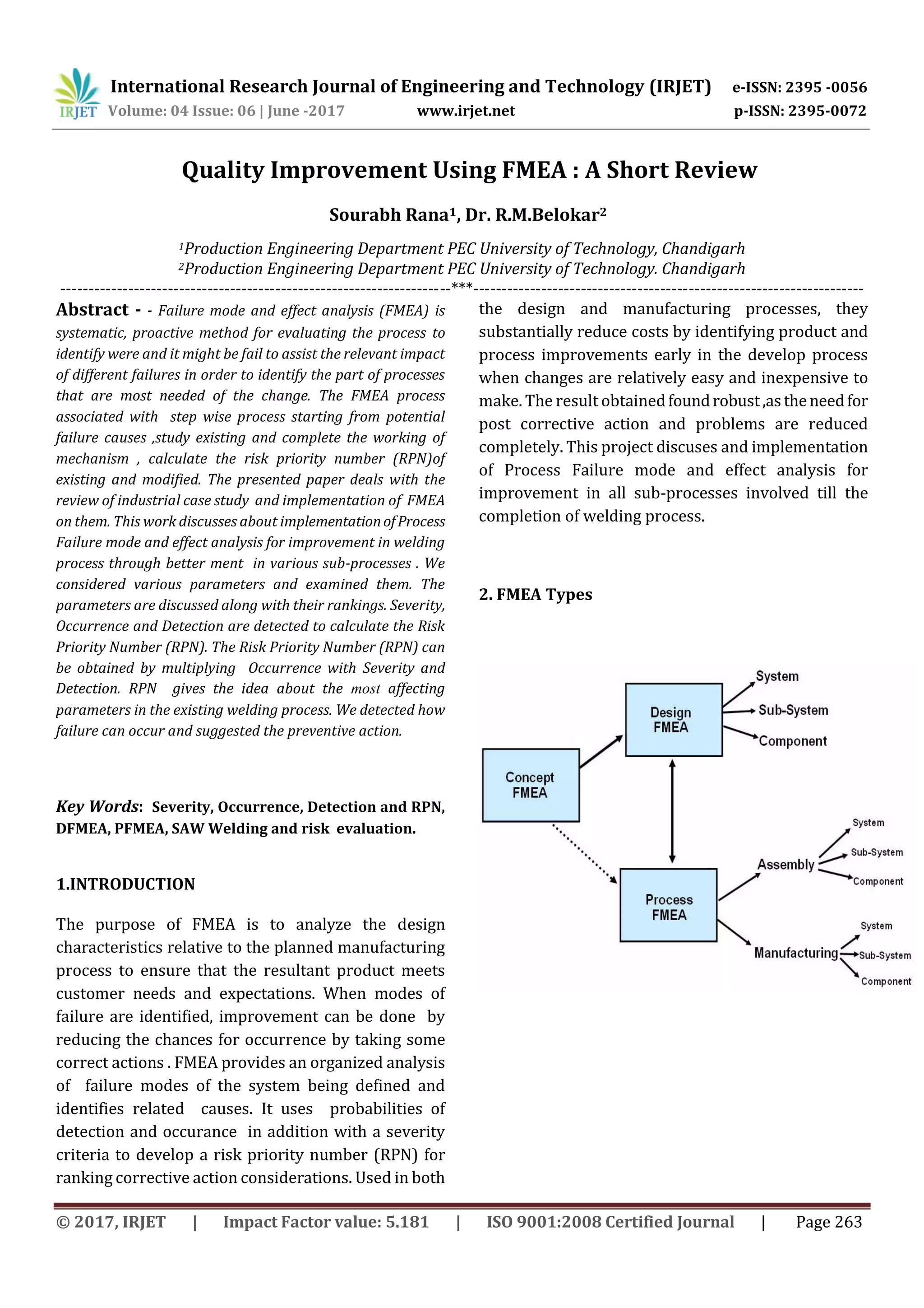 Quality Improvement using FMEA : A Short Review | PDF