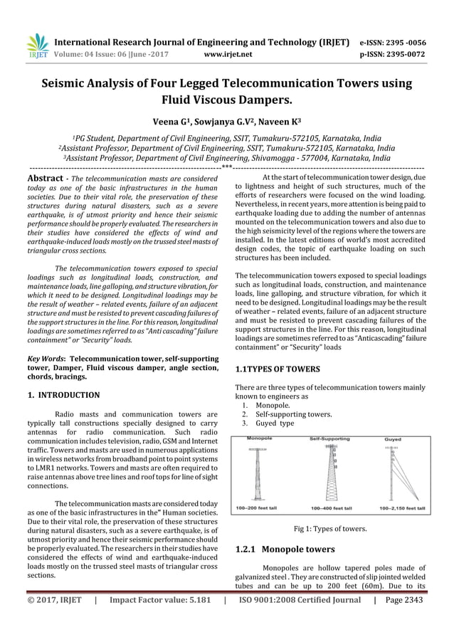 Seismic Analysis of Four Legged Telecommunication Towers using Fluid Viscous Dampers | PDF ...