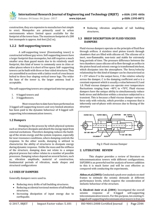 Seismic Analysis of Four Legged Telecommunication Towers using Fluid Viscous Dampers | PDF ...