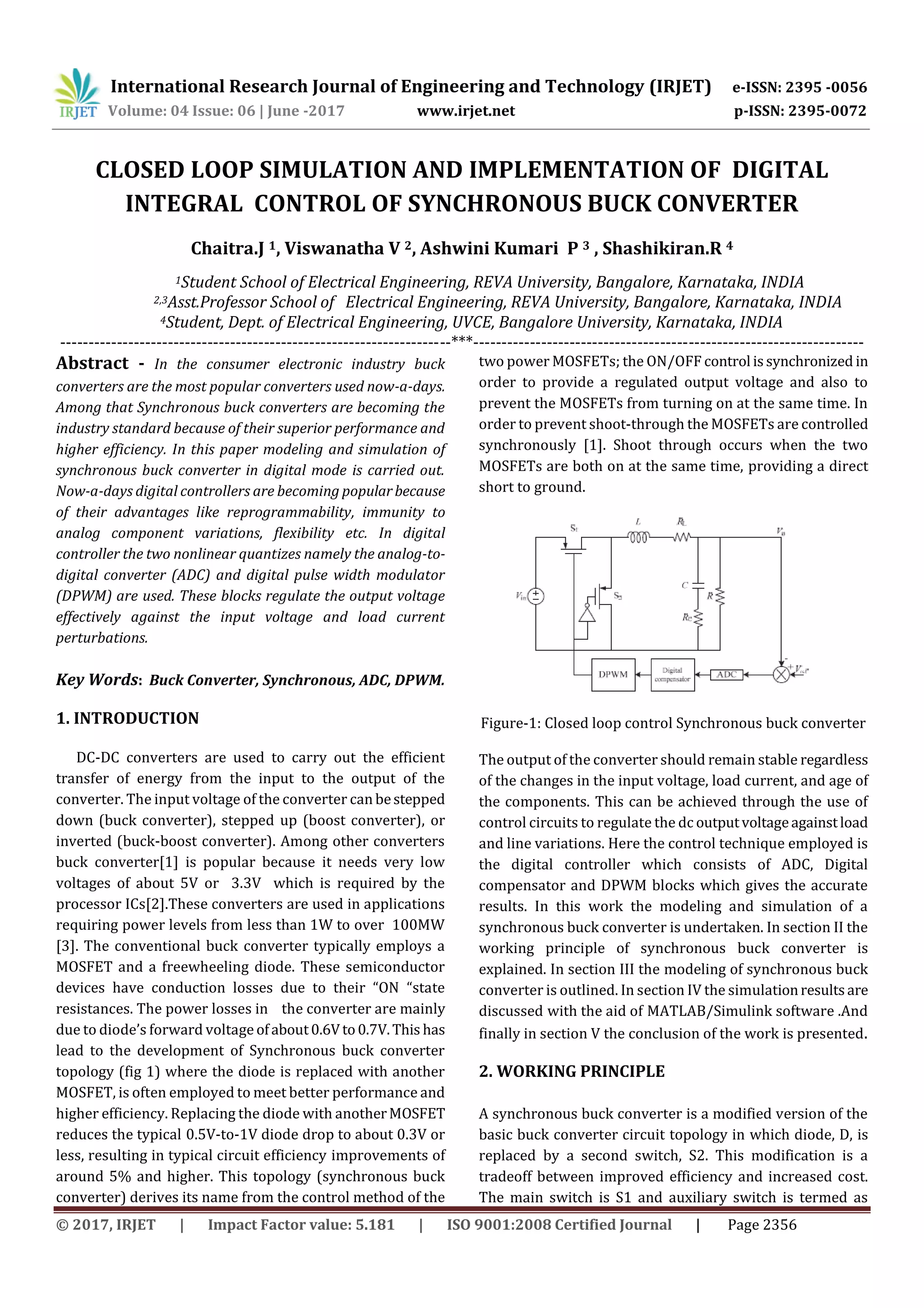 Closed Loop Simulation And Implementation Of Digital Integral Control