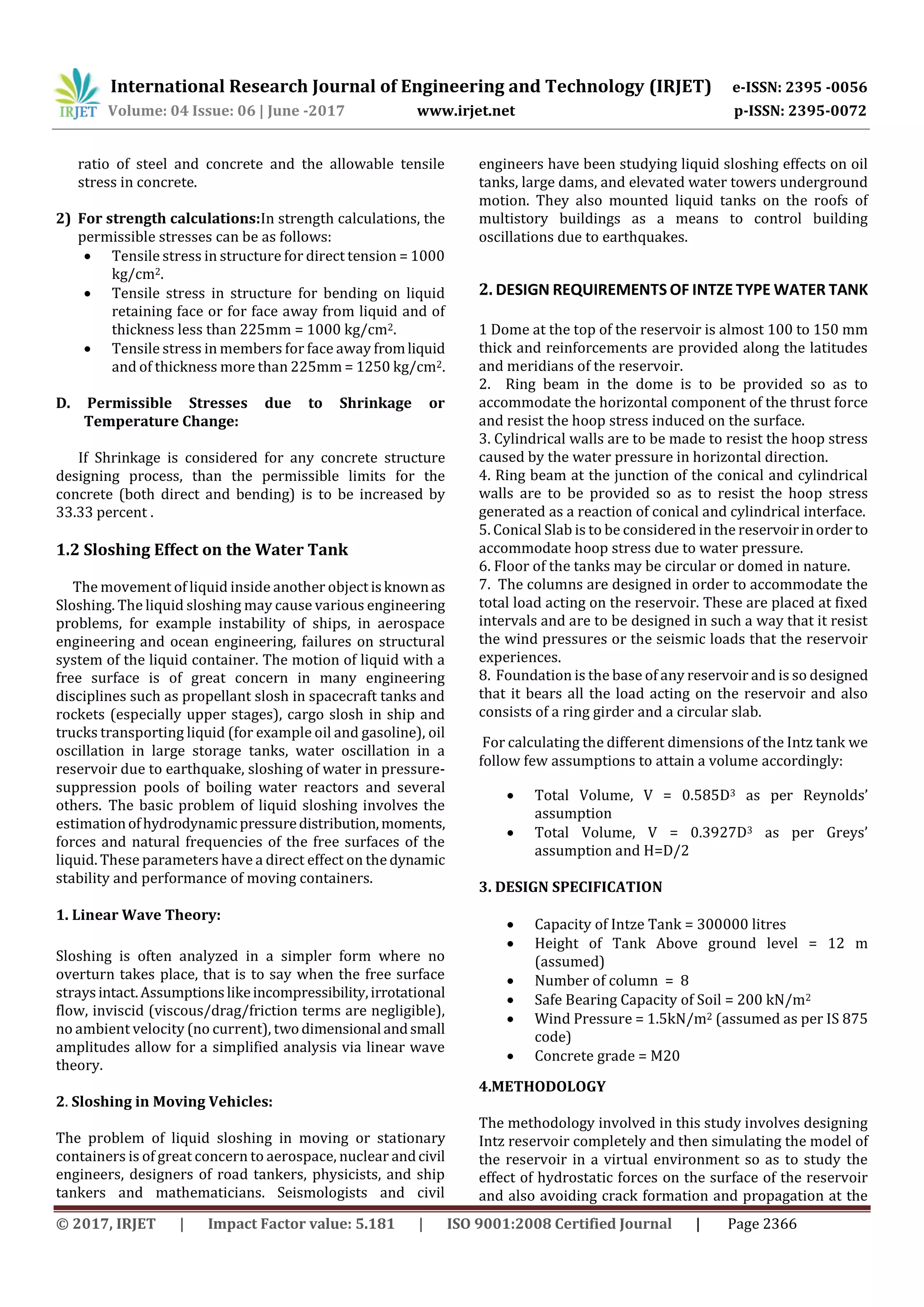 Design , Analysis and Optimization of Intze Type Water Tank With ...