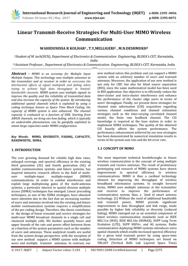 Linear Transmit Receive Strategies For Multi User Mimo Wireless Communication Pdf