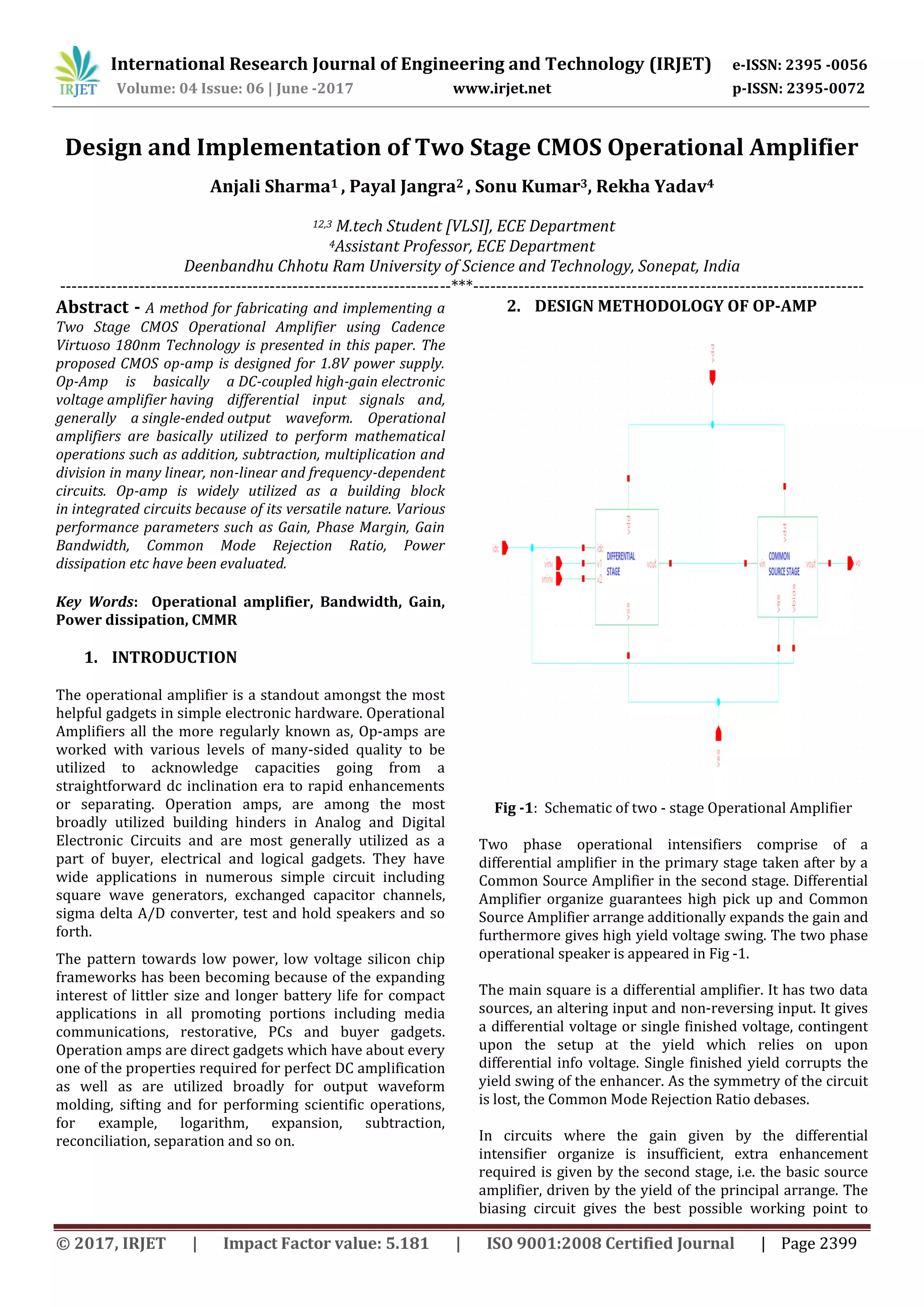 Design and Implementation of Two Stage CMOS Operational Amplifier | PDF