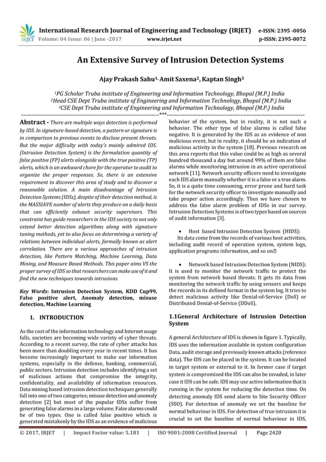 An Extensive Survey of Intrusion Detection Systems | PDF