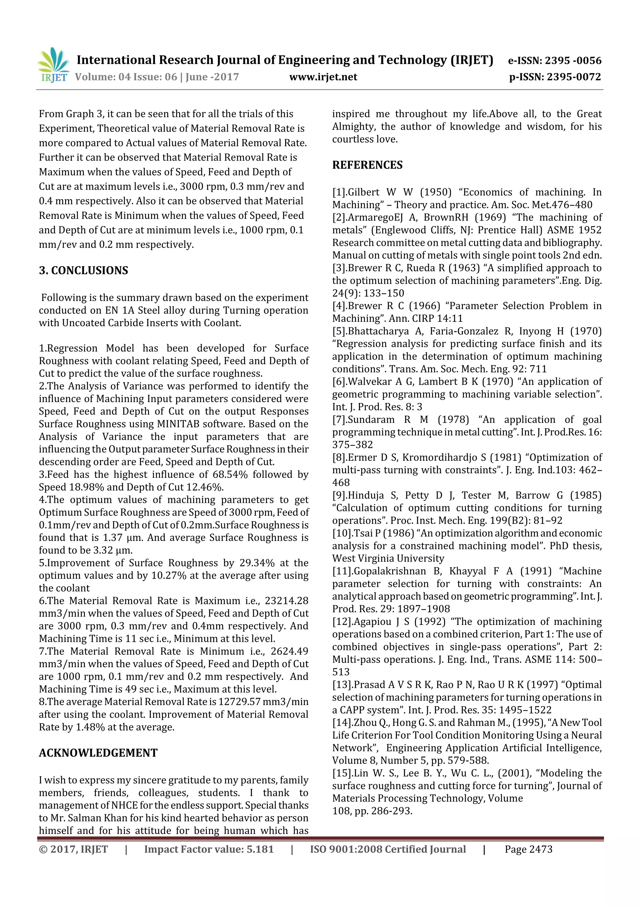 Optimization Of Surface Roughness Parameters In Turning En1a Steel On A Cnc Lathe With Coolant Pdf