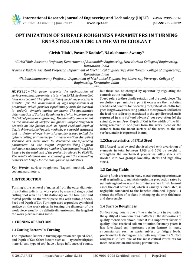Optimization Of Surface Roughness Parameters In Turning En1a Steel On A