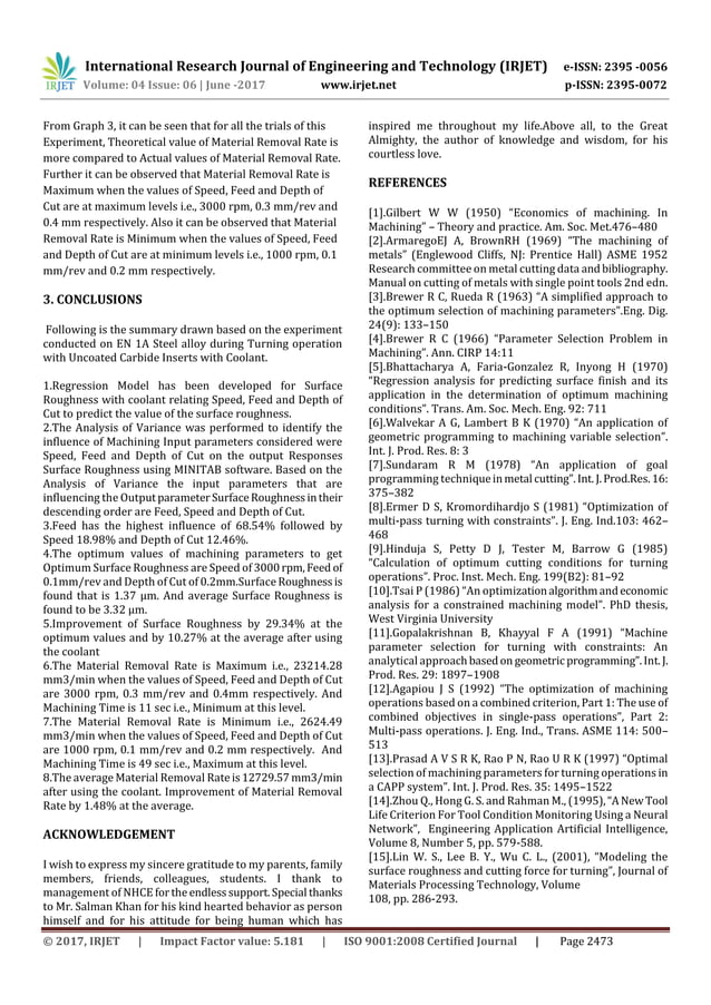 Optimization of Surface Roughness Parameters in Turning EN1A Steel on a CNC Lathe with Coolant | PDF