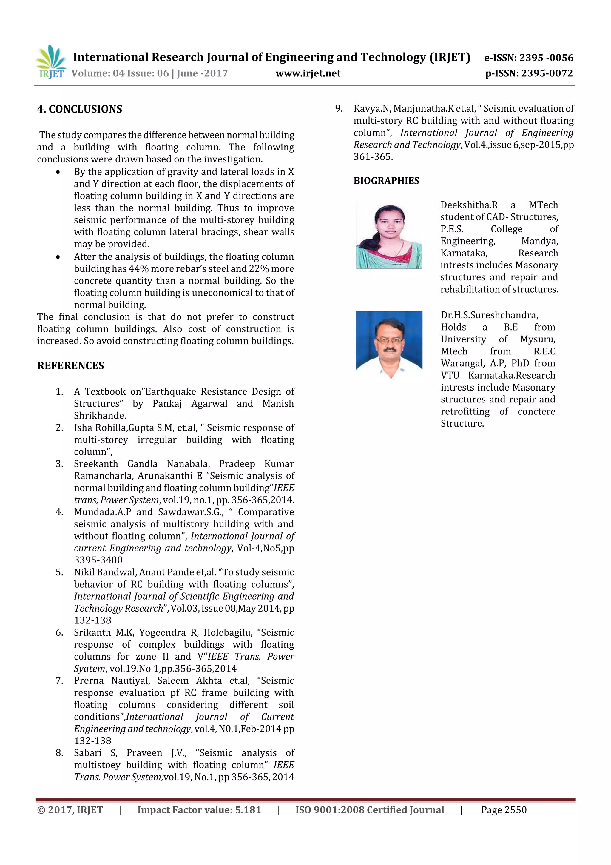 Seismic Analysis Of Multistory Building With And Without Floating
