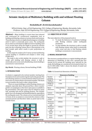 Seismic Analysis of Multistory Building with and without Floating Column | PDF